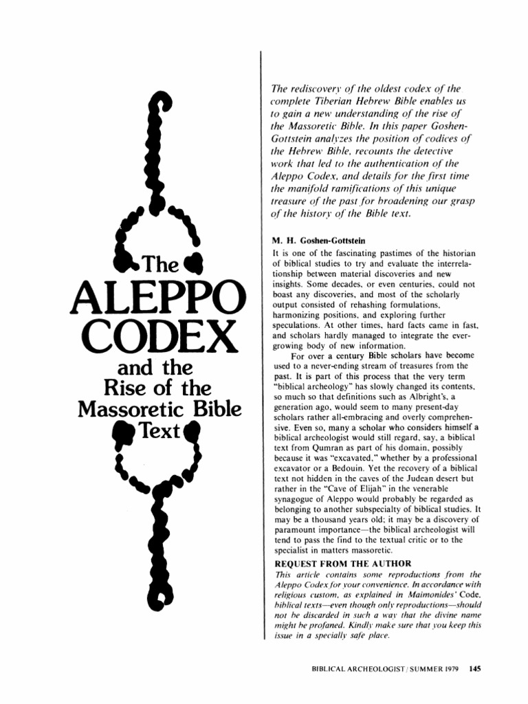 Moshe H. Goshen-Gottstein - The Aleppo Codex and The Rise of The ...