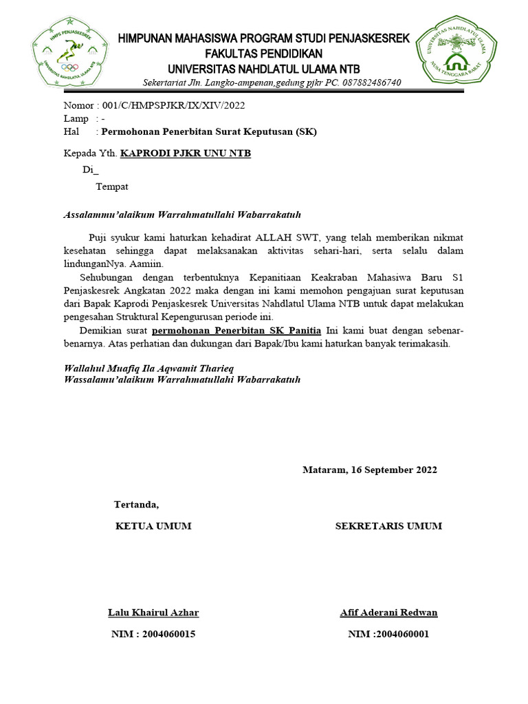 Surat Permohonan SK Keakraban 23 | PDF