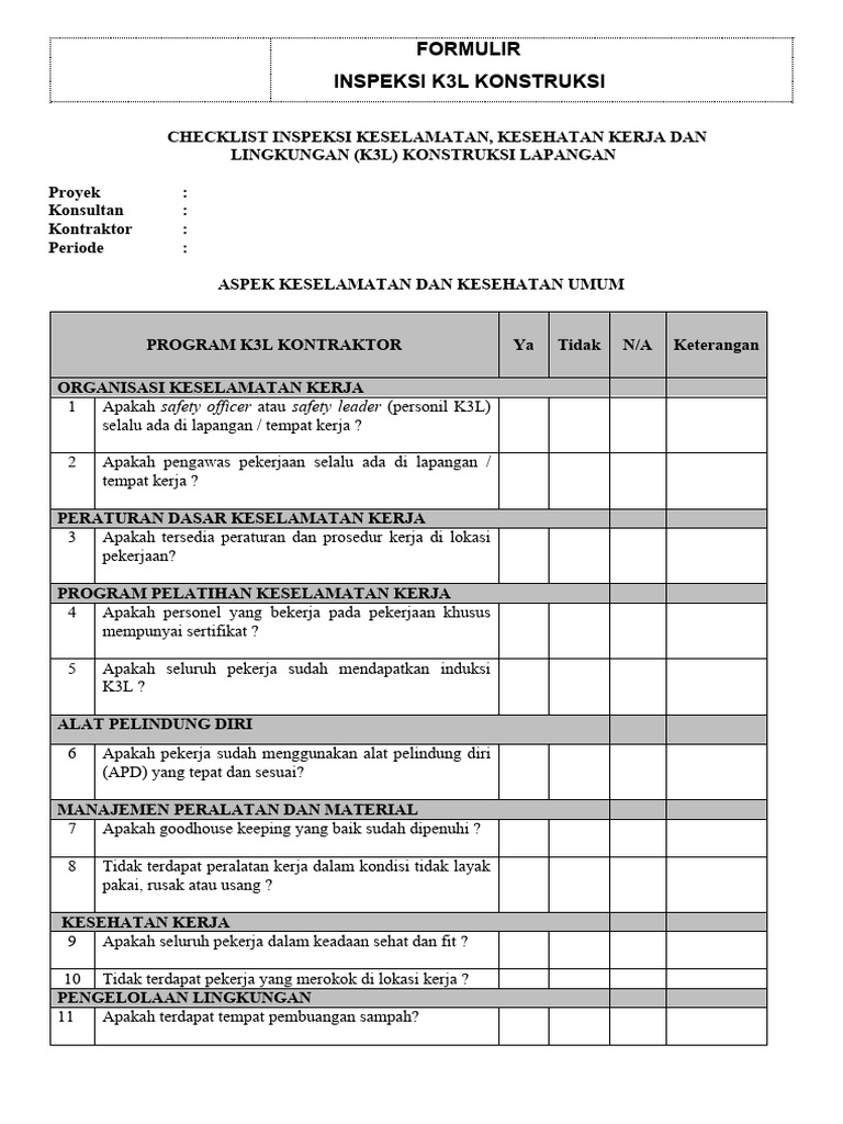 Form Inspeksi Kontraktor | PDF