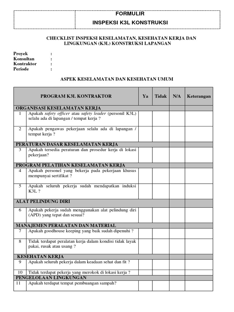 Format Inspeksi Kontraktor | PDF