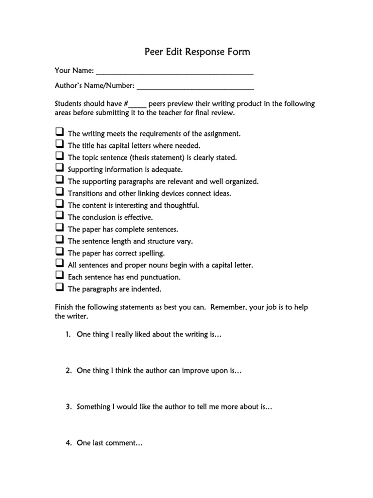 Peer Edit Form | PDF | Language Arts & Discipline | Art