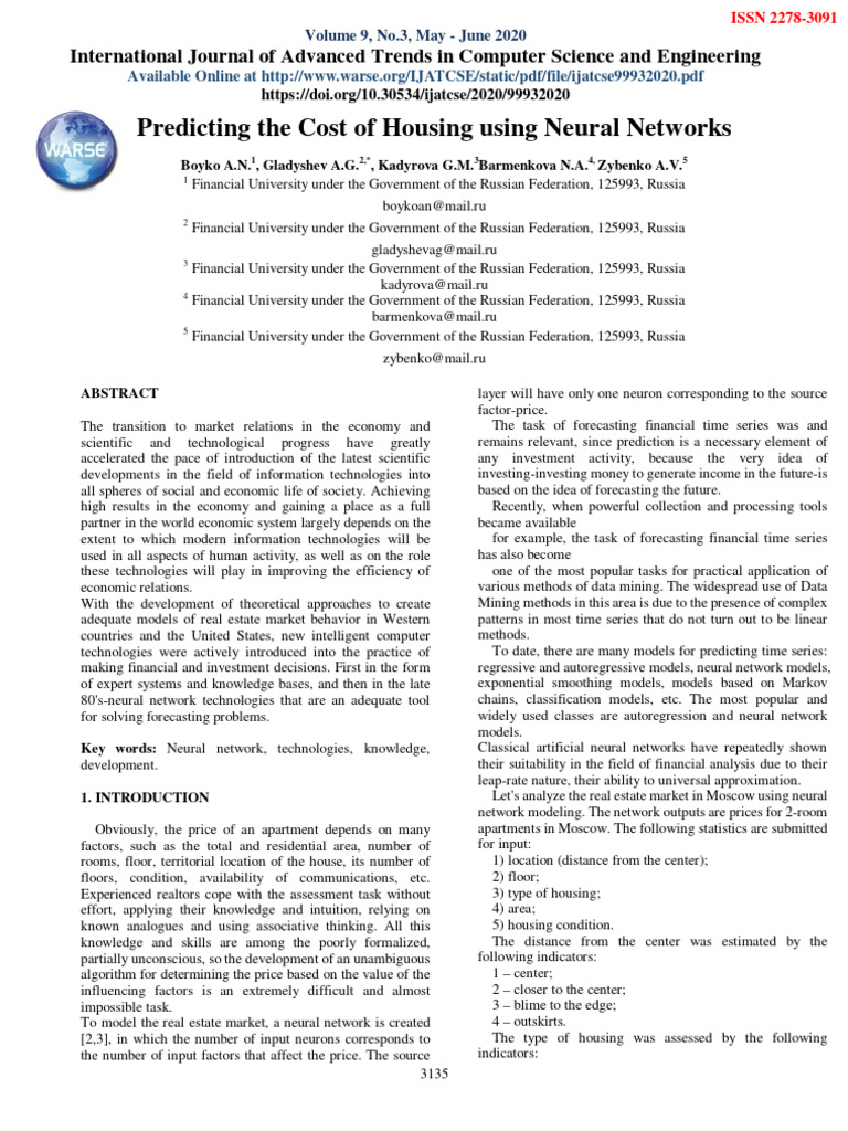 Predicting The Cost of Housing Using Neu | PDF | Artificial Neural Network | Learning