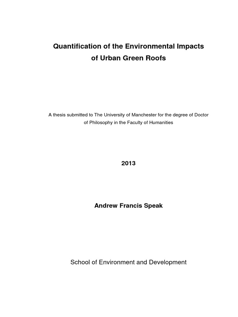 QUANTIFICATION ENVIRONMENTAL IMPACTS OR URBAN GREEN ROOFS | PDF ... QUANTIFICATION ENVIRONMENTAL IMPACTS OR URBAN GREEN ROOFS | PDF ...