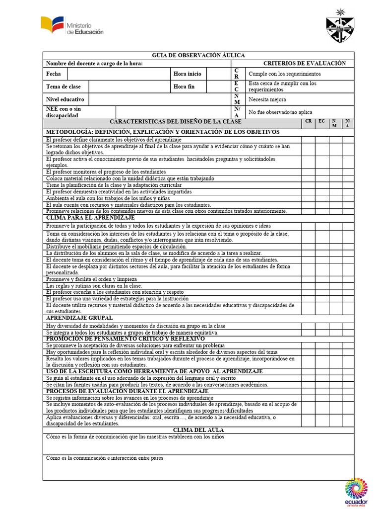 Guía de Observación Áulica | PDF | Maestros | Salón de clases