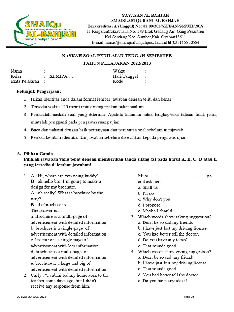 SOAL SAS XI ENGLISH 2023 | PDF | Grammar | Linguistics
