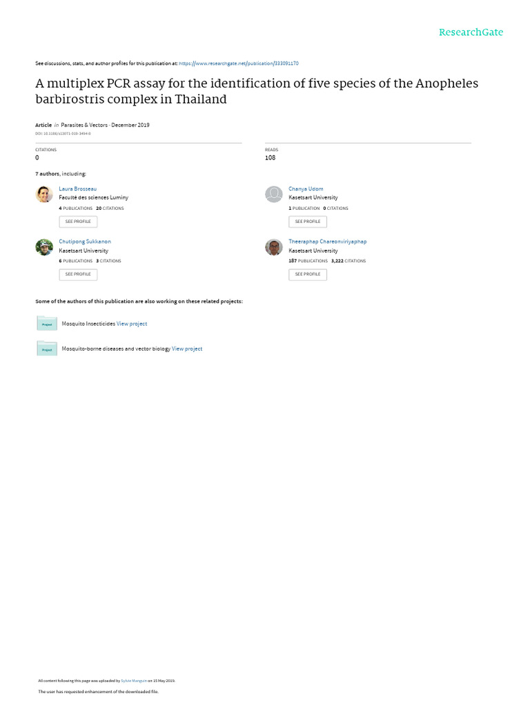A Multiplex PCR Assay For The Identi Cation of Ve Species of The ...