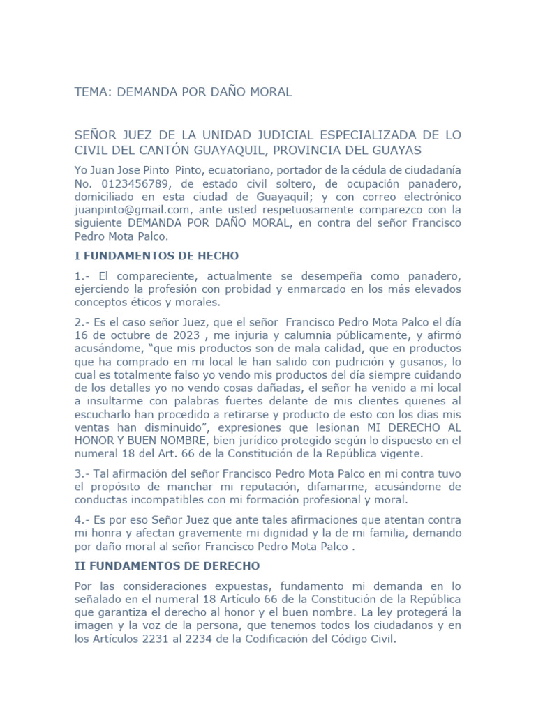 Demanda Daño Moral | PDF | Demanda judicial | Daños y perjuicios