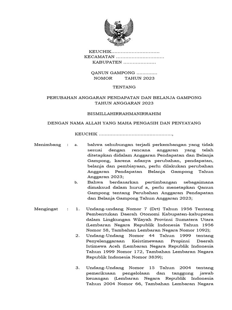 Perubahan APB Gampong 2023 | PDF