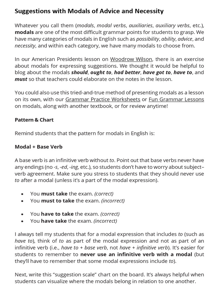 Suggestions With Modals of Advice and Necessity | PDF | Verb ...