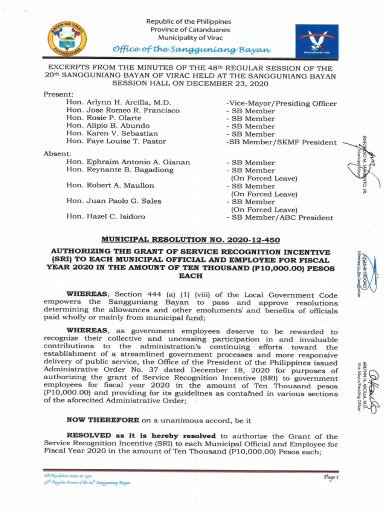 Municipal Resolution NO.2020!12!450 | PDF