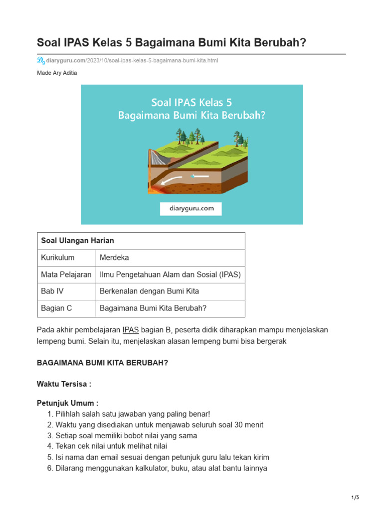 Soal IPAS Kelas 5 Bagaimana Bumi Kita Berubah | PDF | Kajian Bahasa Asing