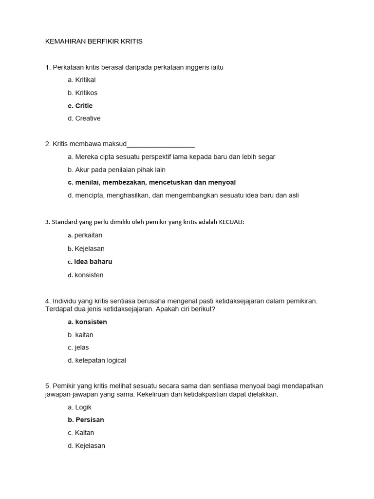 Halangan dan Contoh Pemikiran Kritis | PDF
