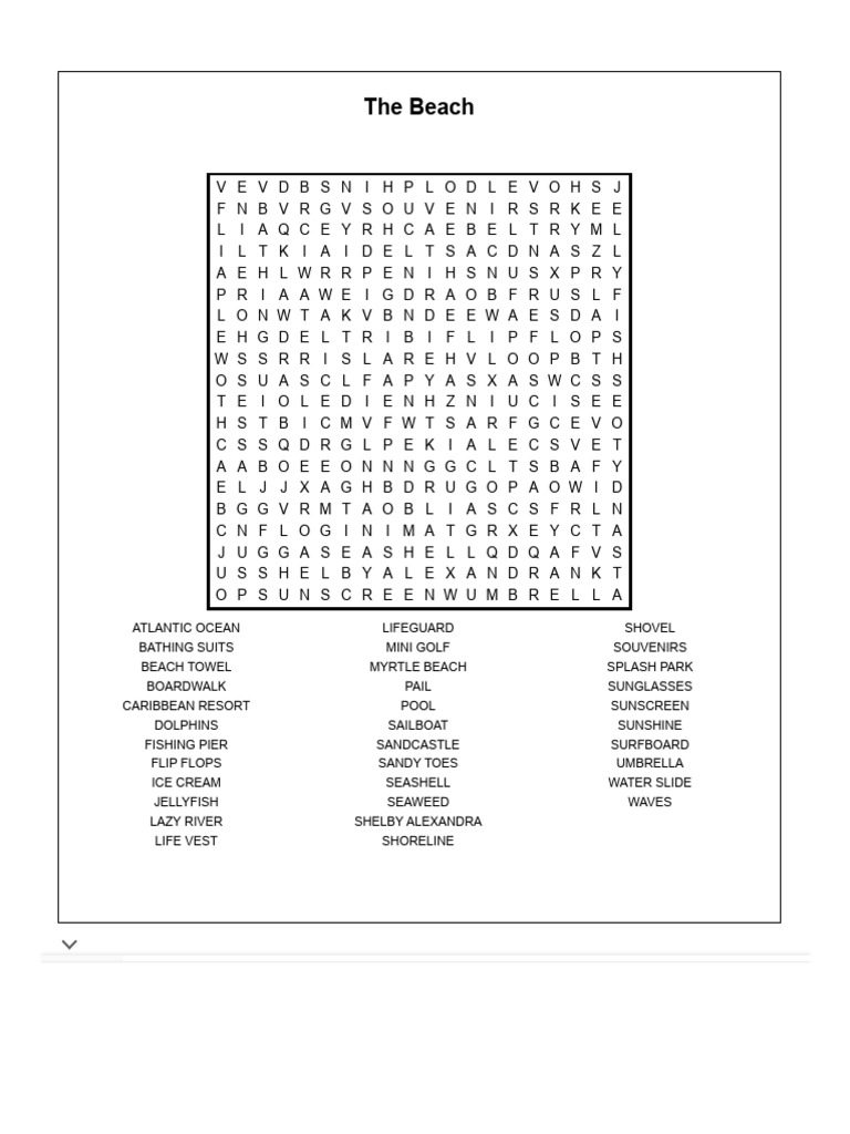 The Beach Word Search Puzzle | PDF | Water