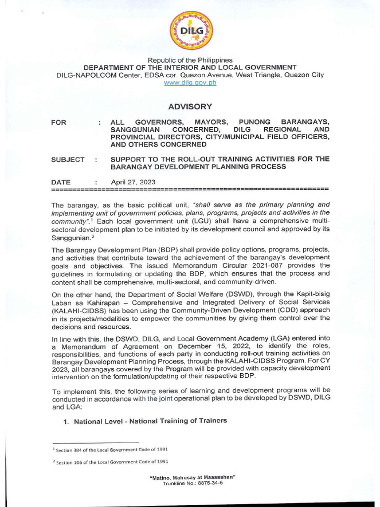 DILG Advisory Support To KALAHI-CIDSS | PDF