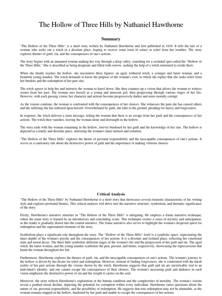 The Hollow of Three Hills by Nathaniel Hawthorne | PDF | Guilt (Emotion ...