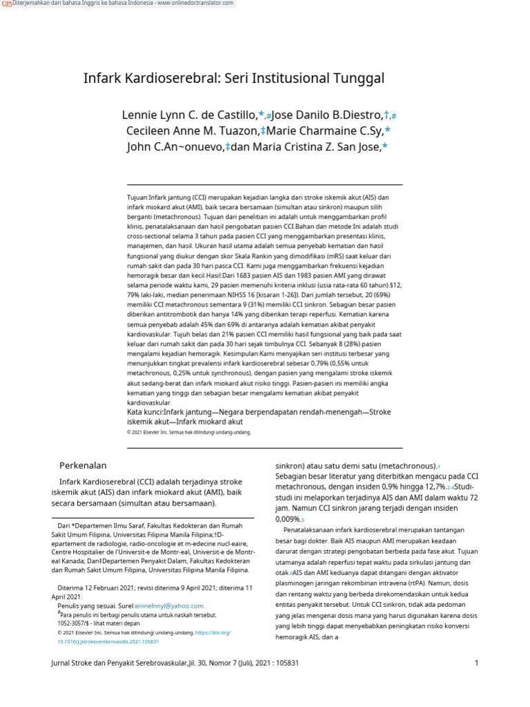 Cardiocerebral Infarction A Single Institutional Series - En.id | PDF