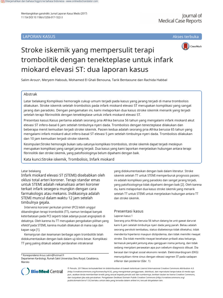Stroke Iskemik Pasca Trombolisis STEMI | PDF