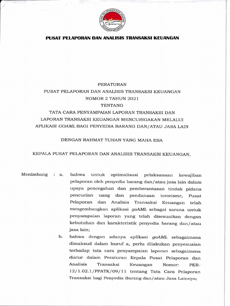 Peraturan PPATK Nomor 2 Tahun 2021 2 | PDF