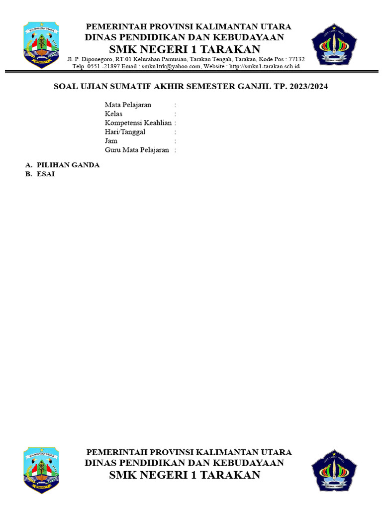 Format Soal Sas Ganjil 2023-2024 | PDF