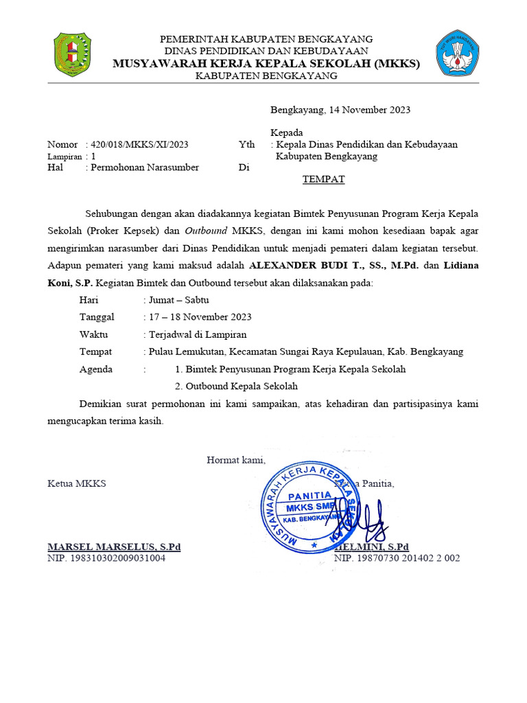 Permohonan Narasumber Bimtek | PDF