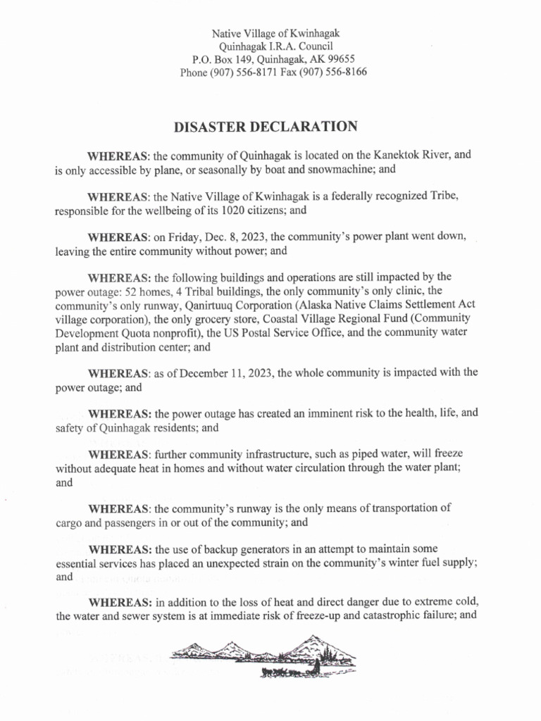 Kwinhagak Disaster Declaration | PDF