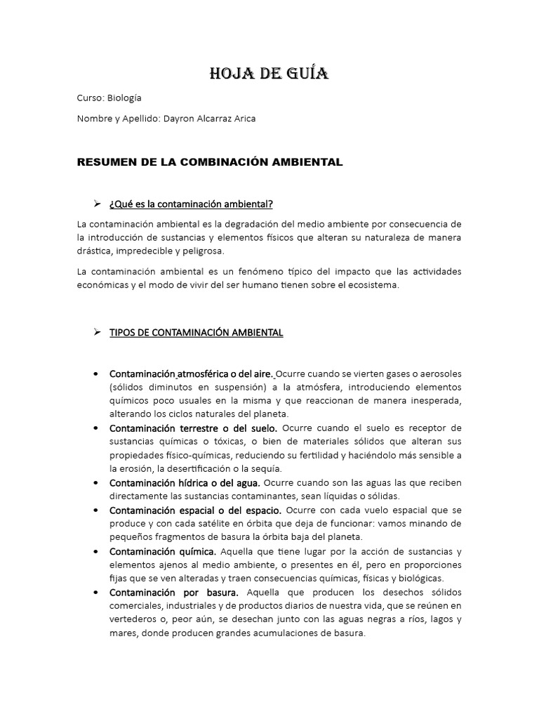 Hoja de Guía | PDF | Contaminación | La contaminación del agua