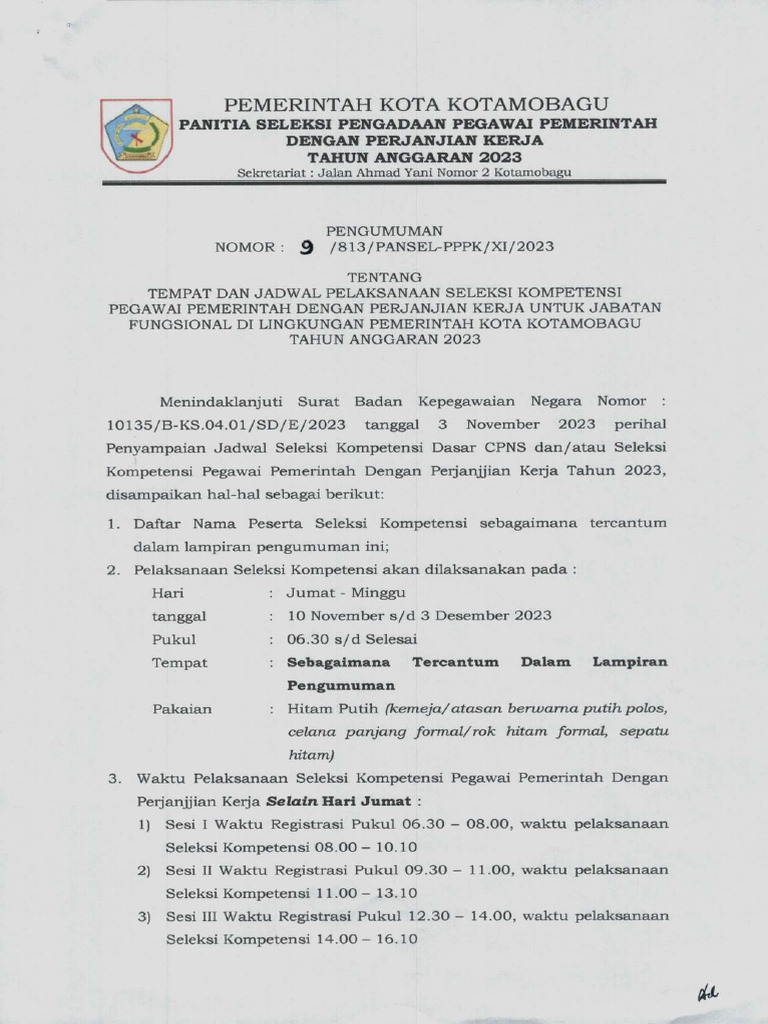 Jadwal Pelaksanaan Seleksi PPPK | PDF