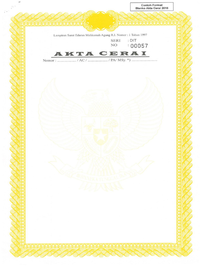 Akta Cerai Blangko Akta Cerai - Lampiran | PDF