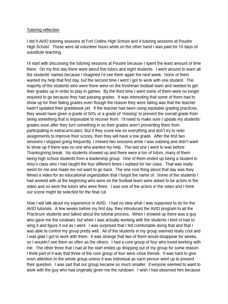 Educ462 Bergman Tutoring Reflection | PDF | Classroom | Classroom Management