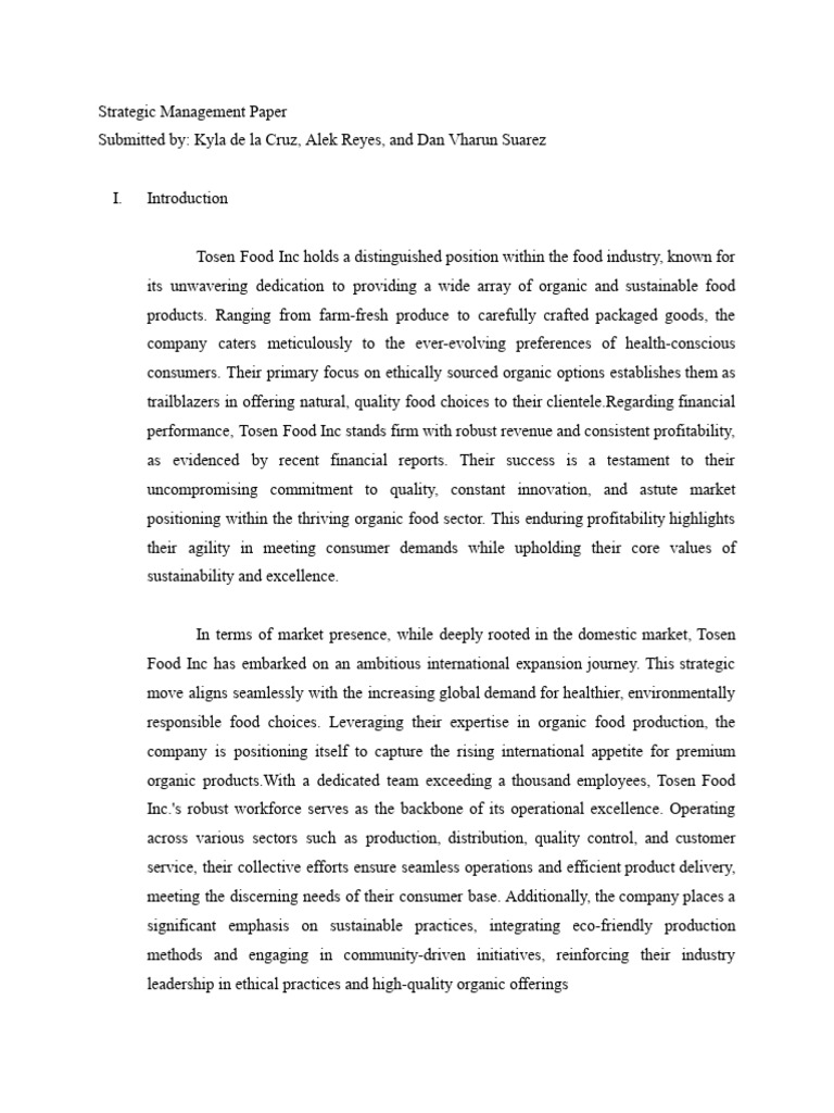 Tosen Foods Inc: Organic Product Strategy | PDF | Sustainability ...
