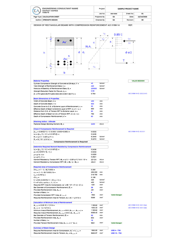 EA - Design of Rectangular Beams With Compression Reinforcement ACI ...