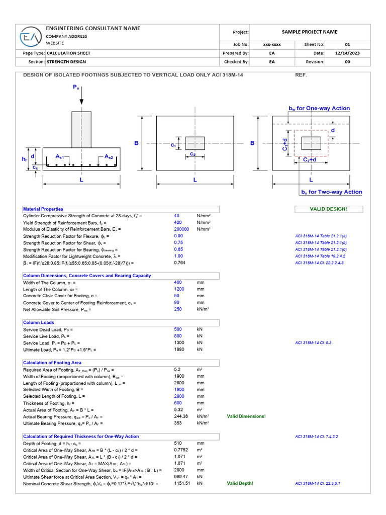 EA - Design of Isolated Footings Subjected To Vertical Load Only ACI ...