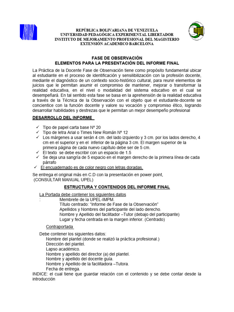 Estructura para Realizar Informe Final de Las Fases. | PDF | Evaluación | Maestros