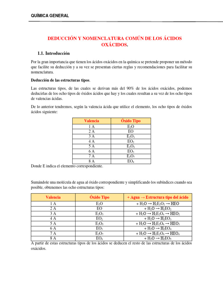 Deducción y Nomenclatura Acidos Oxácidos | PDF | Ácido | Óxido