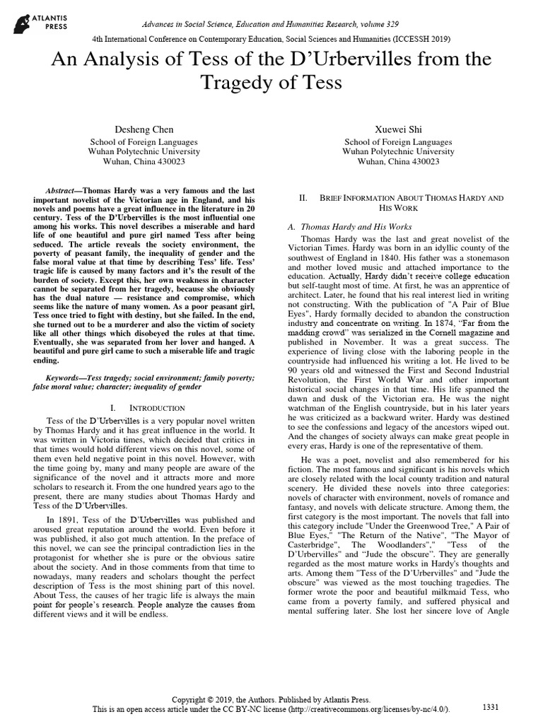 An Analysis of Tess of The D'Urbervilles From The Tragedy of Tess | PDF ...