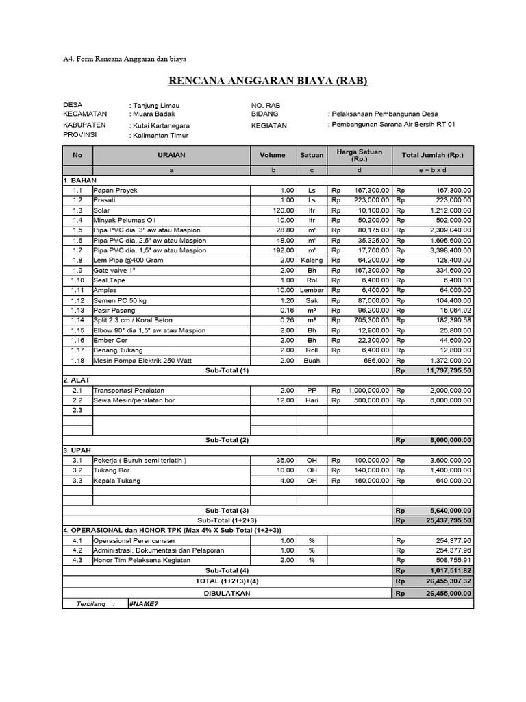 A4. Form Rencana Anggaran Dan Biaya | PDF