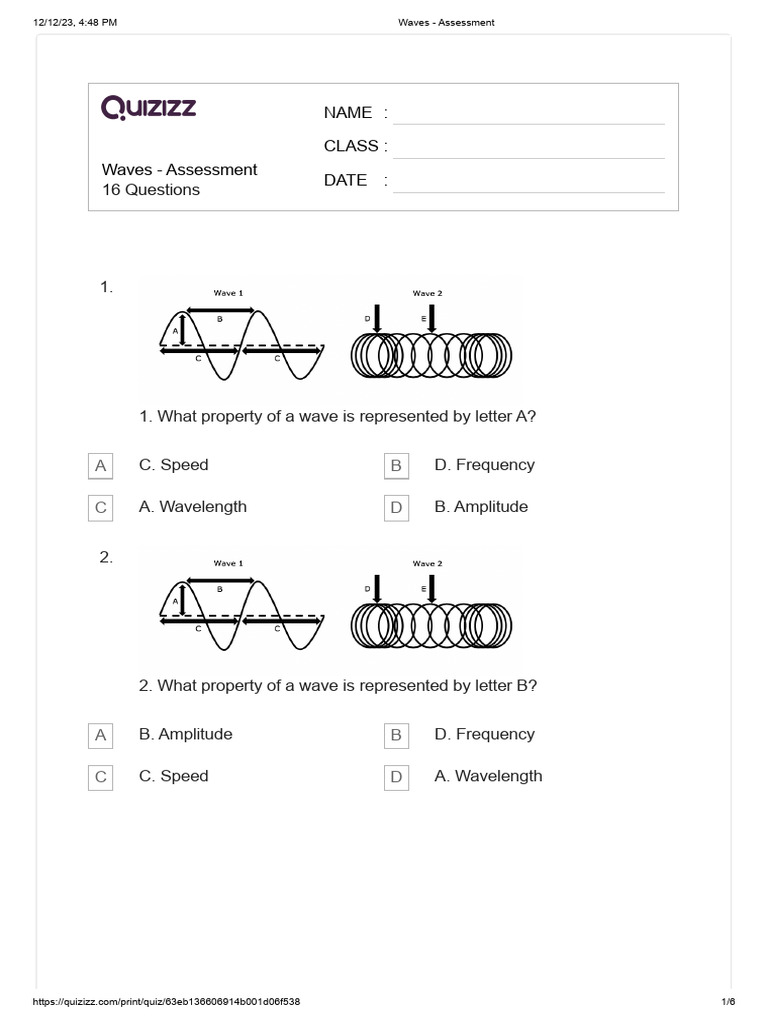 Waves - Assessment | Download Free PDF | Waves | Wavelength