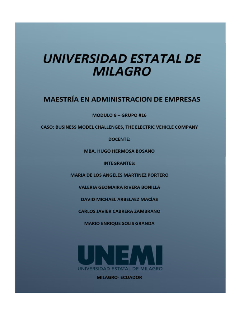 Tarea Grupal Business Model Challenges, The Electric Vehicle Company | PDF | Coche | Vehículo ...