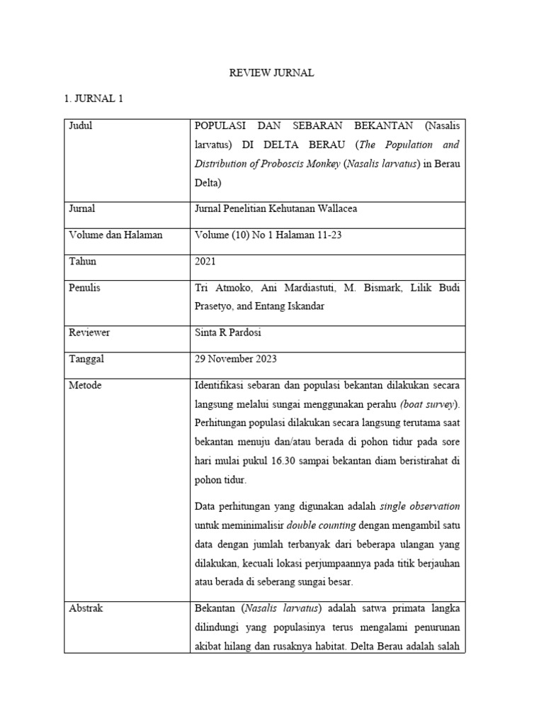 Review 5 Jurnal - Bio Konservasi - Sinta R Pardosi | PDF | Sains & Matematika