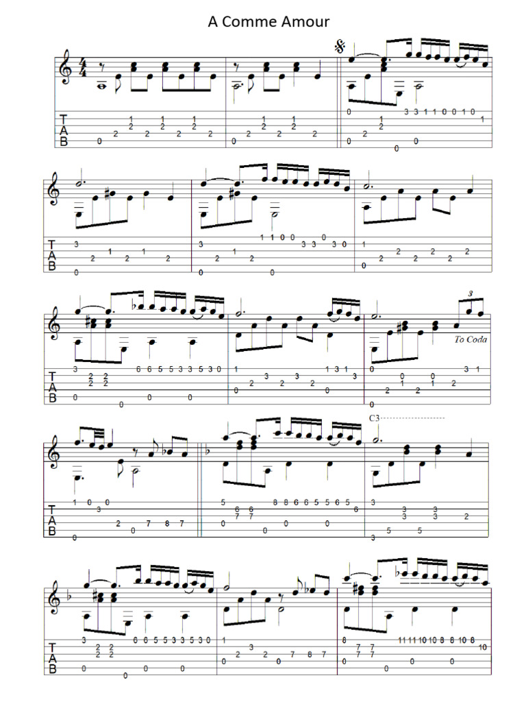 A Comme Amour Classical Guitar Sheet Music | PDF