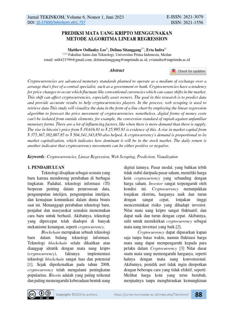 Prediksi Mata Uang Kripto Menggunakan Metode Algoritma Linear ...