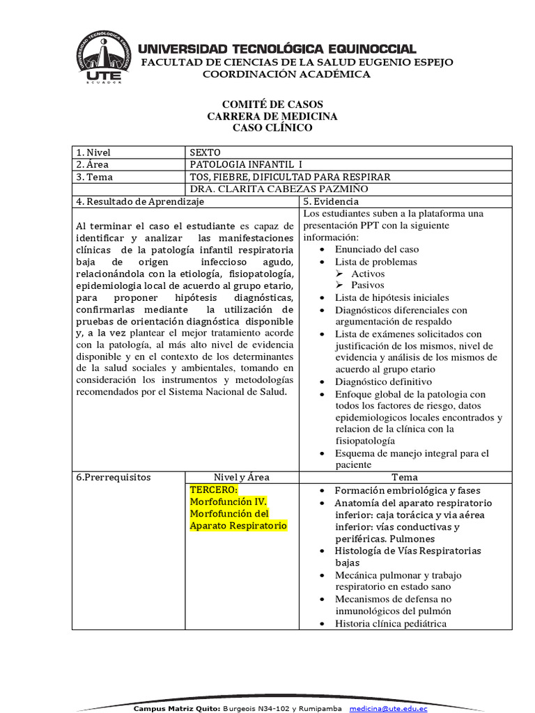 Caso de tos aguda fiebre y dificultad respiratoria | PDF | Neumonía | Tos