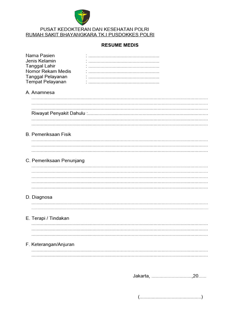 Resume Medis Rumah Sakit Bhayangkara | PDF