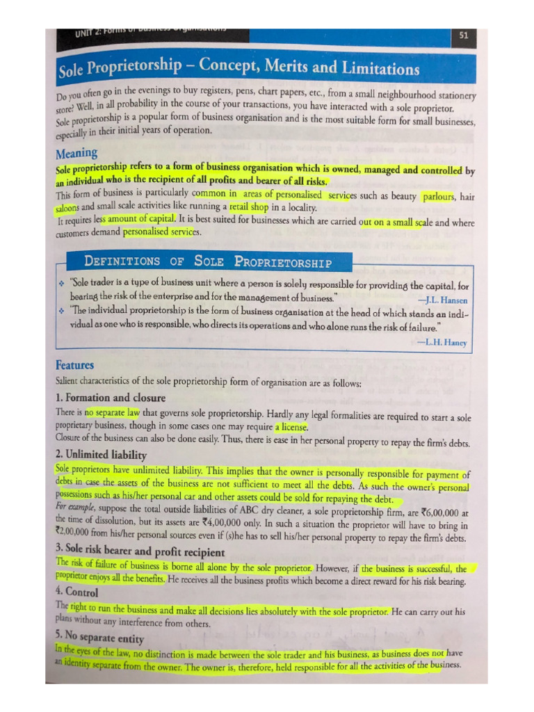 Proprietorship - Concept, Merits and Limitations | PDF