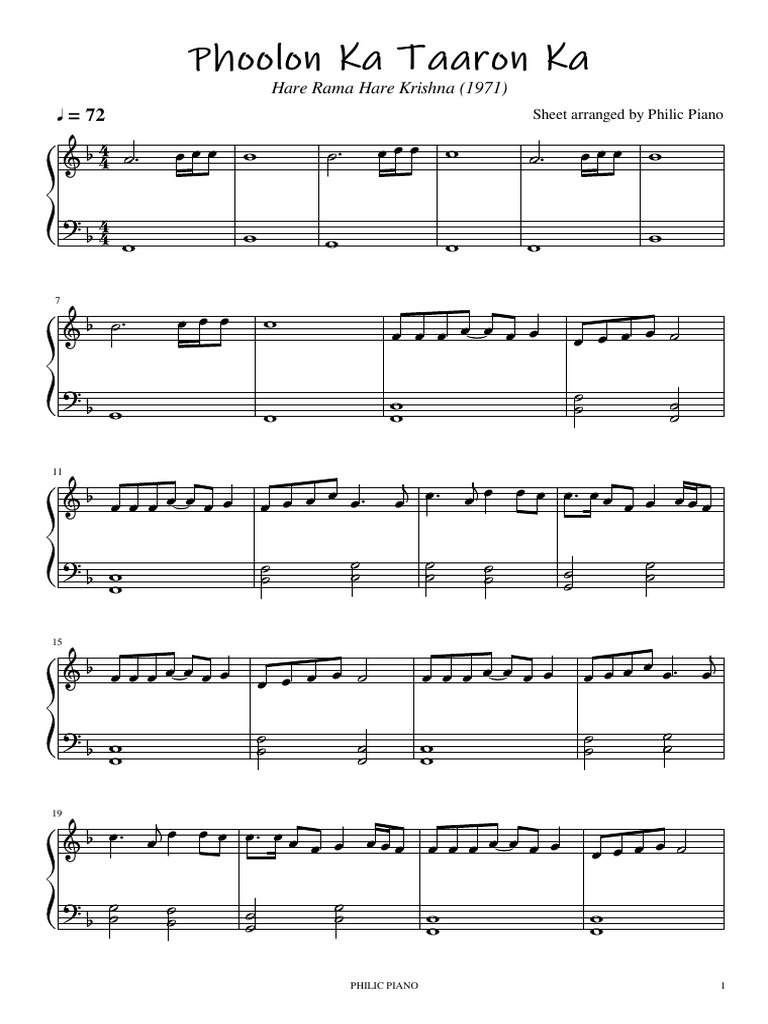 Phoolon Ka Taaron Ka Piano Notes | PDF