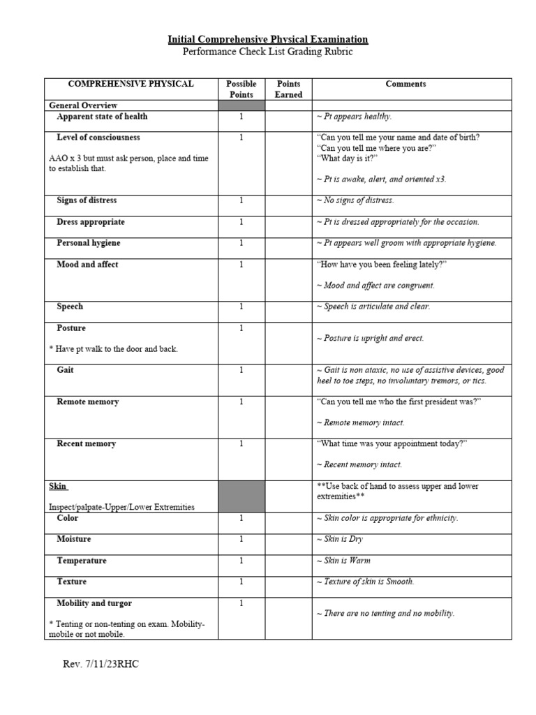 UTHSC NSG 824 Initial OSCE Rubric With Answers | PDF | Anatomical Terms ...