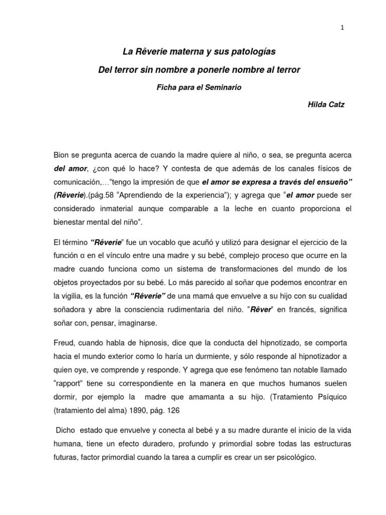 2022 Las Patologias de La Reverie Revisado. H. Catz | PDF | Mente | Hipnosis