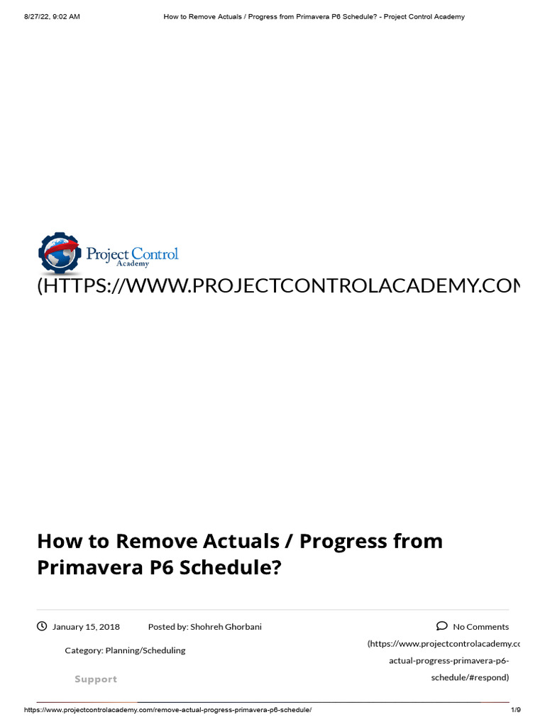 How To Remove Actuals - Progress From Primavera P6 Schedule - Project Control Academy | PDF ...