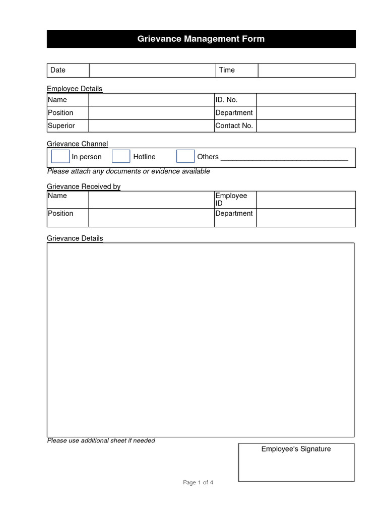 Grievance Management Form Sample PDF