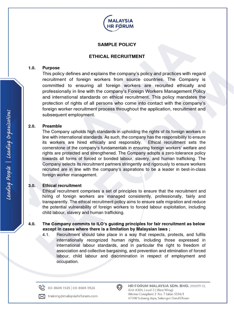 Ethical Recruitment Policy Overview | PDF | Labour Law | Employment